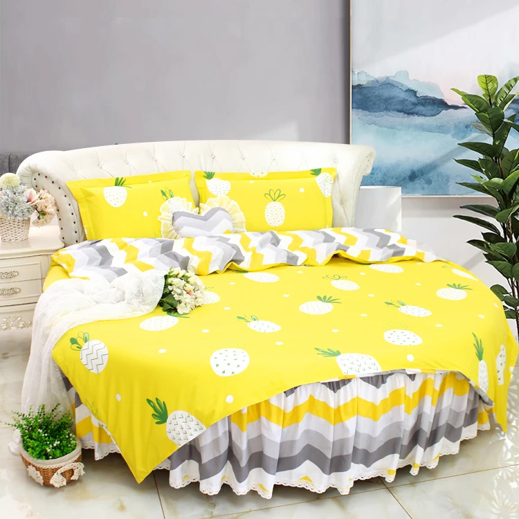 Yellow-Striples-Round-Corner-Bed-Bedding-sets-Duvet-cover-pillow-case ...