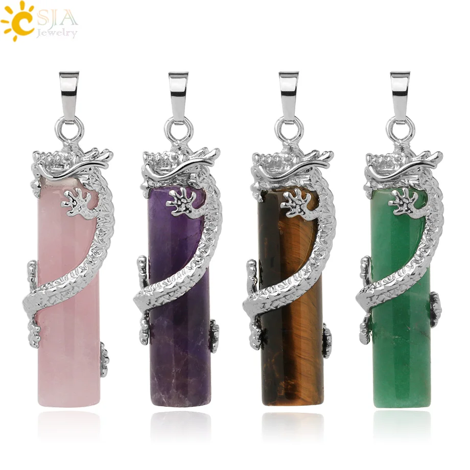 CSJA Reiki Drachen Wrap Tropfen Naturstein Anhänger Weiblich Männlich Schmuck Opal Rosa Quarz ...