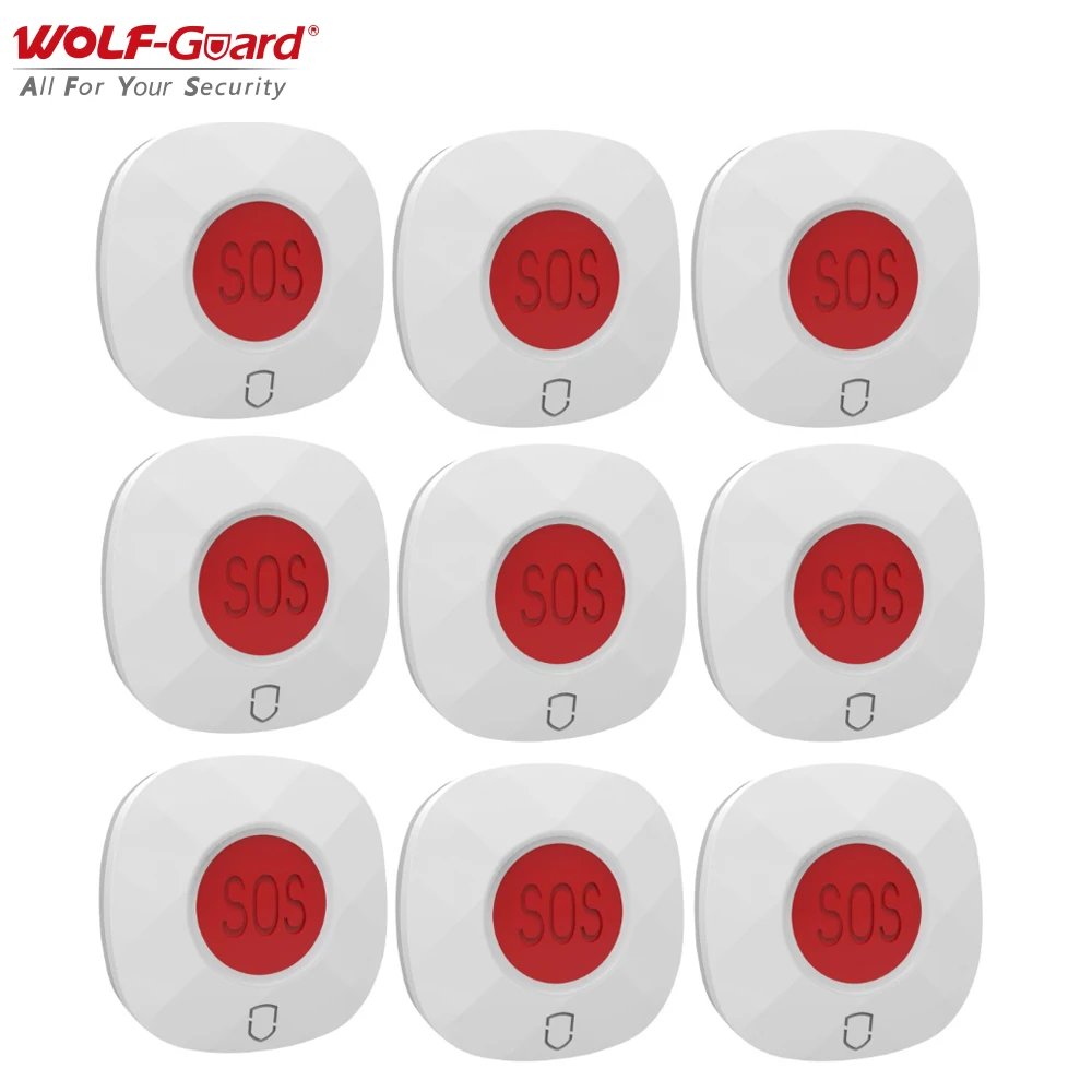 9Pcs Wolf-Guard 433MHz Wireless Emergency Alarm Panic SOS Button Home ...