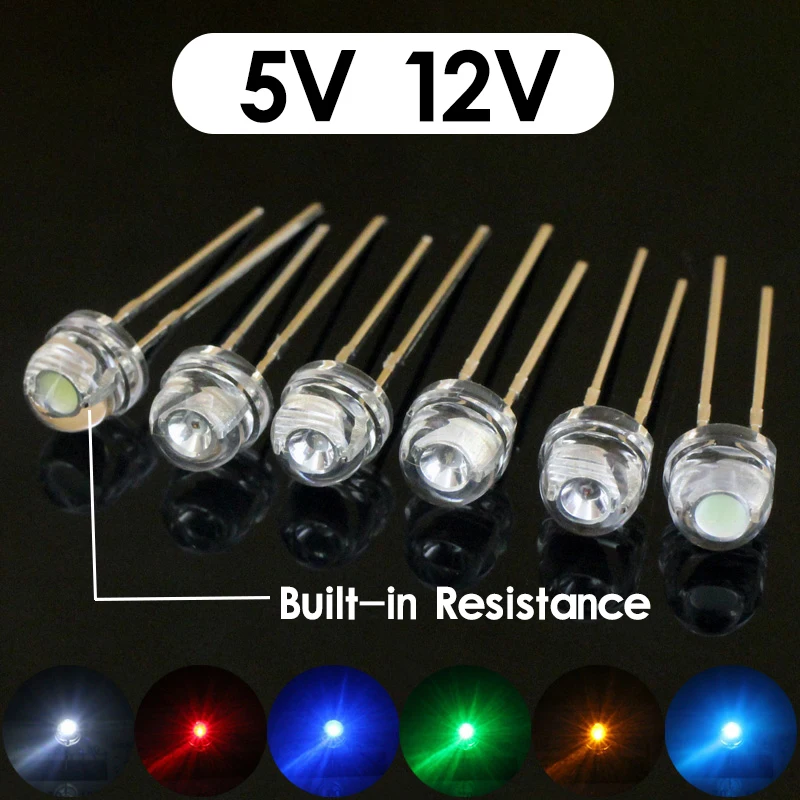 100pcs-12v-5v-5mm-Led-Straw-Hat-Super-Bright-White-Red-Blue-Green ...