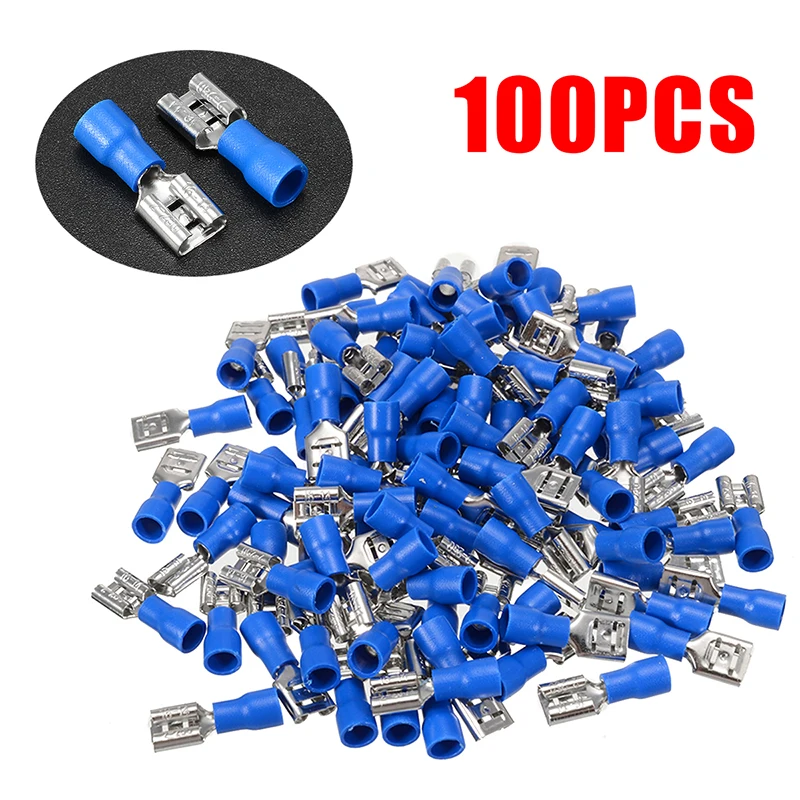 Connecteur de bornes à sertir, fil isolé, 100mm, 6.3 pièces, bleu, femelle, 16 14AWG | AliExpress