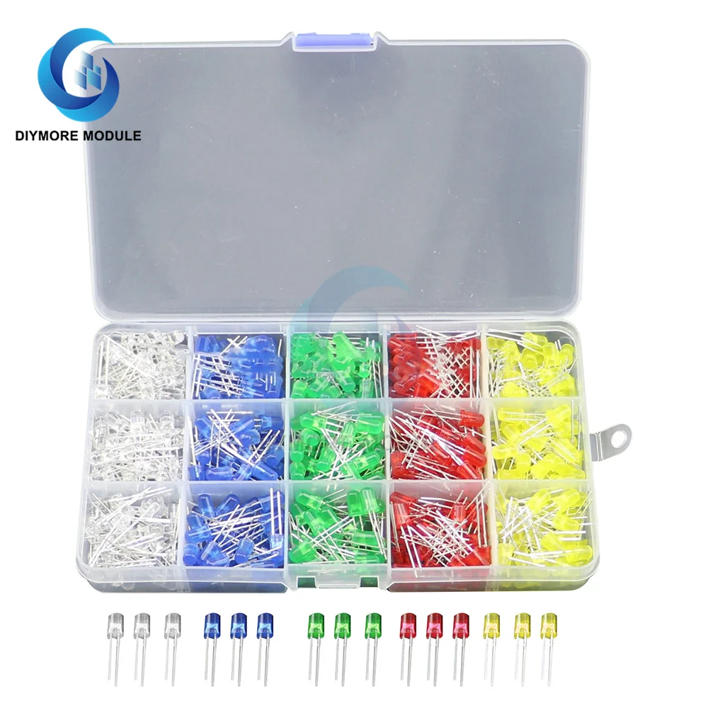 750Pcs/500pcs/200pcs/Box 3mm 5mm LED Diode Yellow Red Blue Green White ...