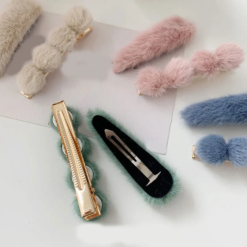 2Pcs/Set Faux Fur Pom Pom Ball Water Drop Hair Clips Hairpins Set ...