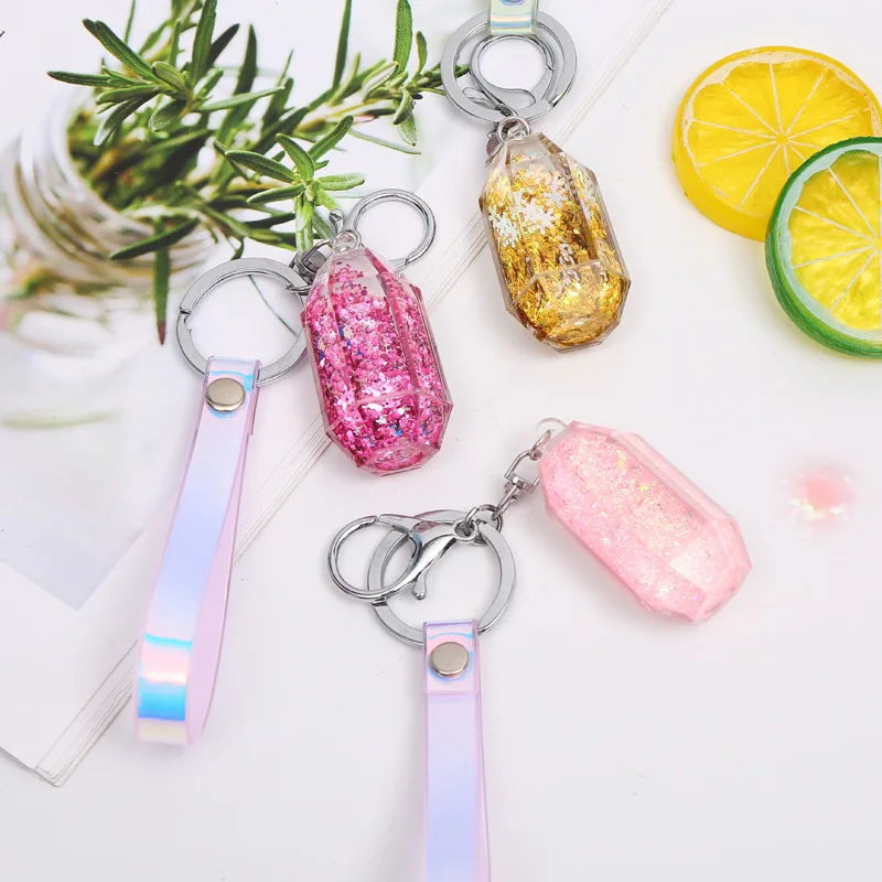 Cute Glitter Moving Liquid Keychains Women Quicksand Perfume Bottle Key ...