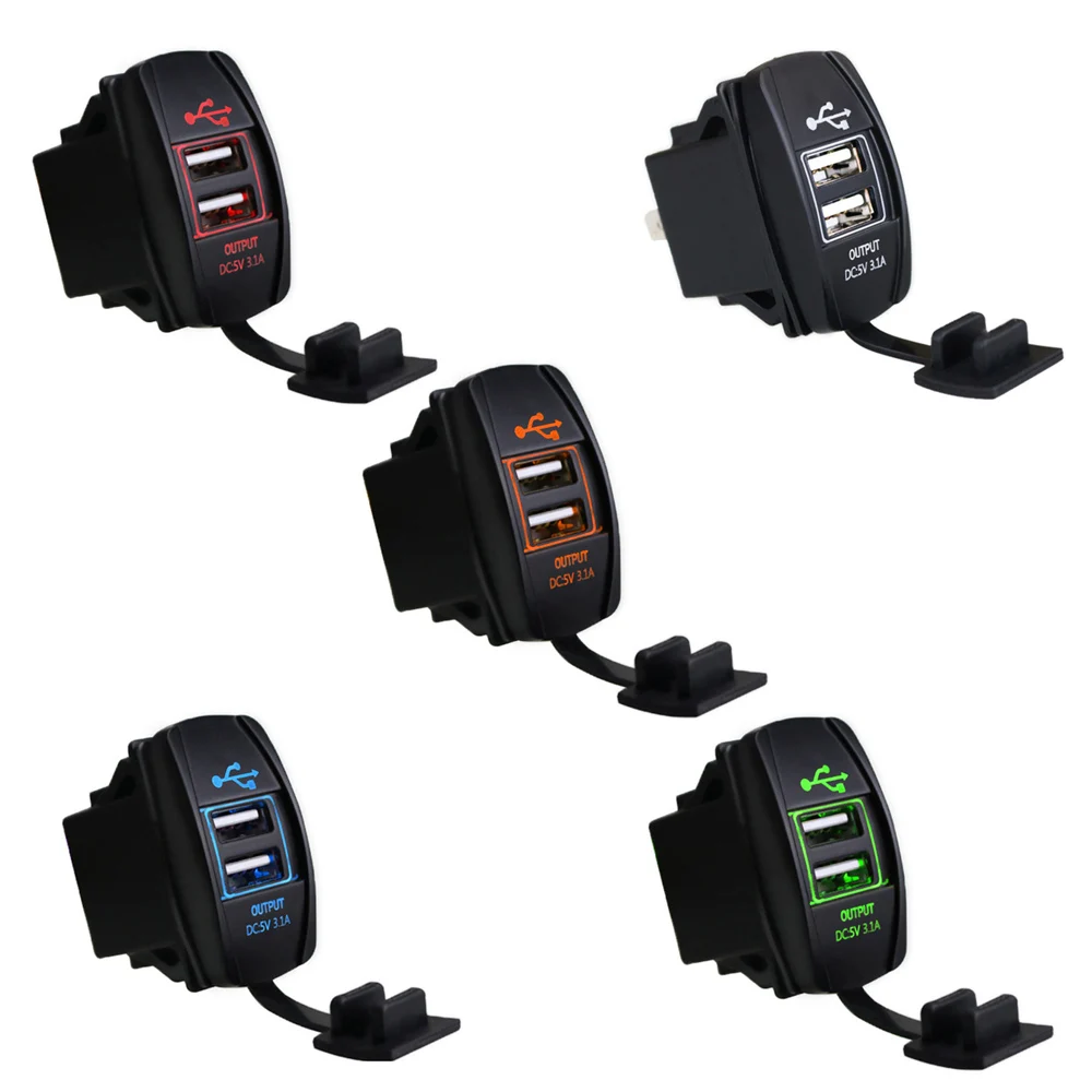 12-24V Car Charger Dual Usb 3.1A Sockets Modified Waterproof Blue LED ...