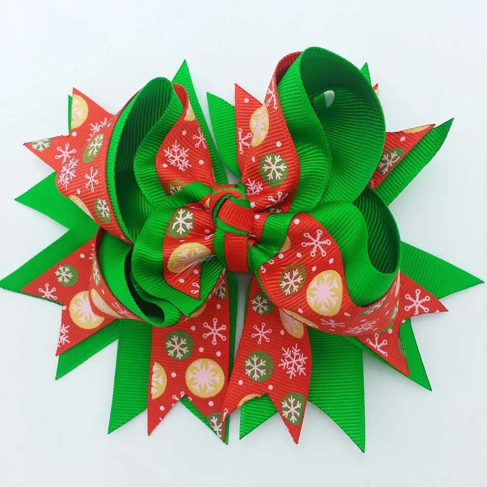 Girls Christmas Hair Bows With Clips Grosgrain Ribbon Headwear Handmade ...