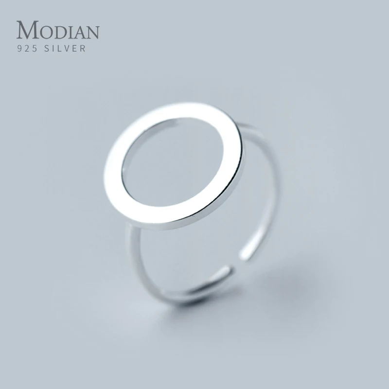 Modian Classic Round Shape Sterling Silver 925 Ring for Women Fashion Open Adjustable Finger ...