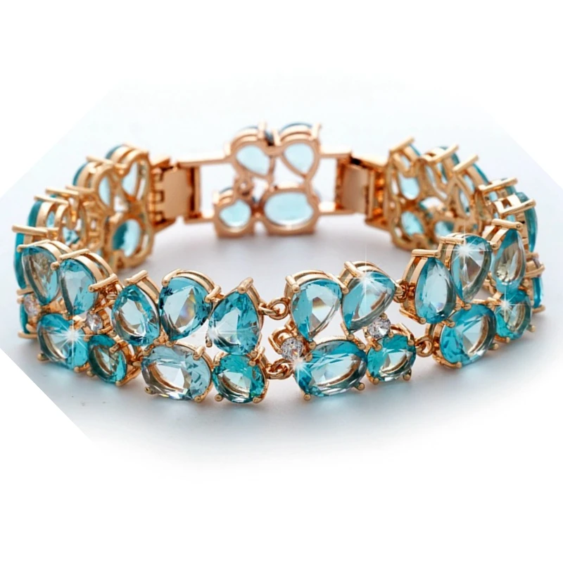 Luxury Charms Bracelets & Bangles for Women Gold Color Light Blue Full ...