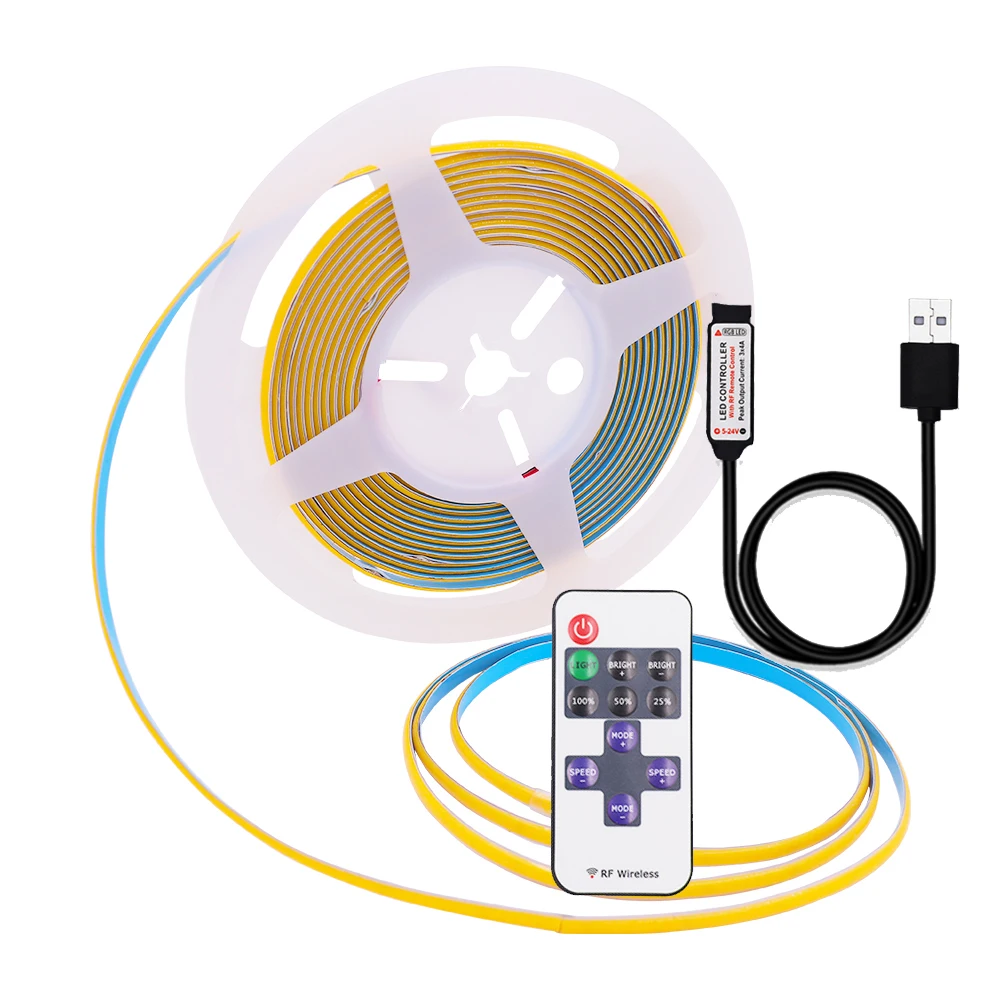 Dimmable-COB-LED-Strip-DC-5V-With-Remote-320-LEDs-High-Density-RA90 ...