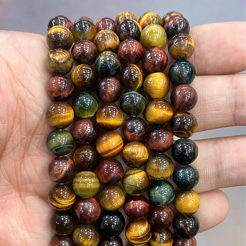 Natural Stone Tricolor Tiger Eye Agates Loose Round Beads Diy Charms ...