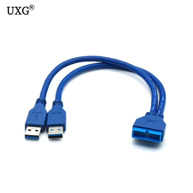 Dual 2 Port USB3.0 USB 3.0 A Male to Motherboard Mainboard 20Pin Cable Adapter 19 Pin USB ...