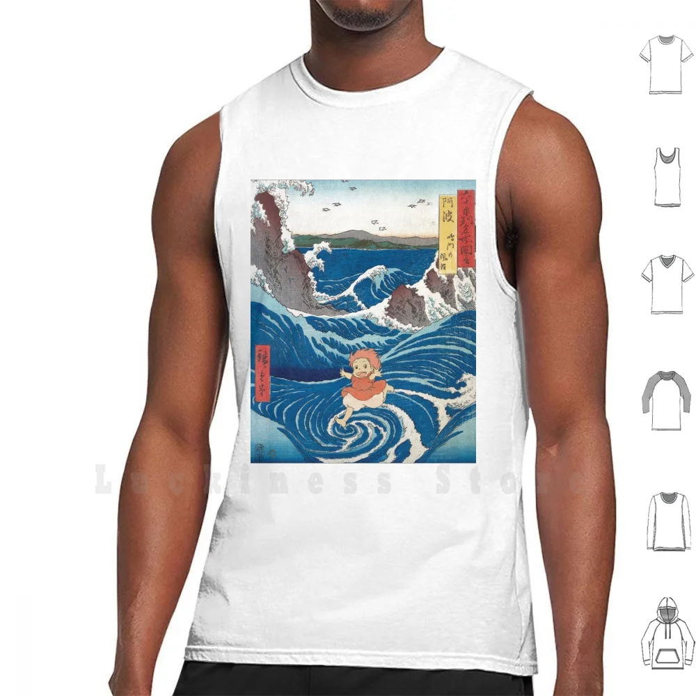 Ponyo And Japanese Woodblock Mashup Tank Tops Vest 100% Cotton Ponyo ...