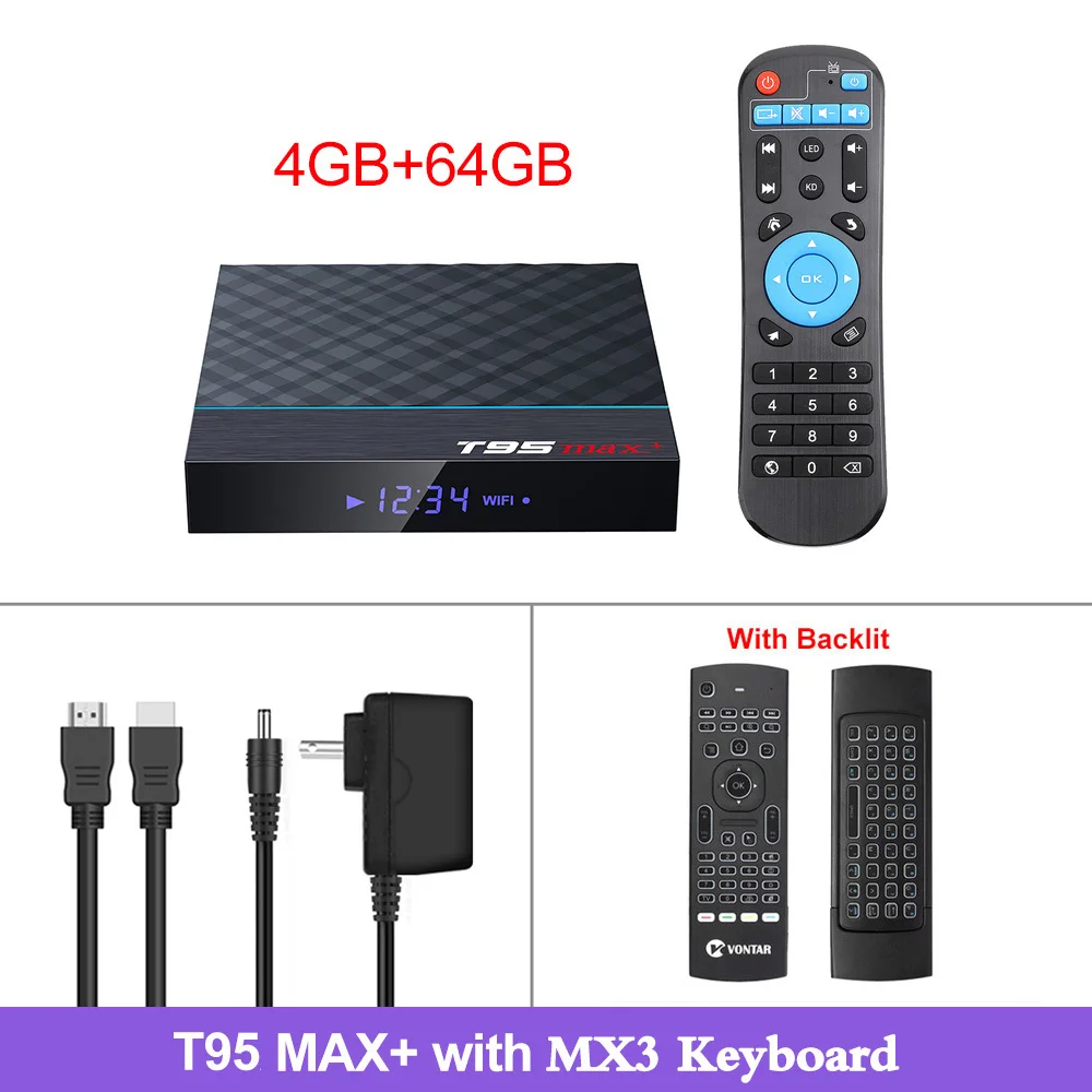 T95 MAX Plus Amlogic S905X3 Smart TV Box Android 9.0 4GB RAM 32GB/64GB ROM Dual Wifi 8K 24fps ...