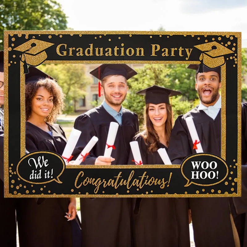 1Pcs Black Gold Graduation Frame Graduation Party Booth Props ...