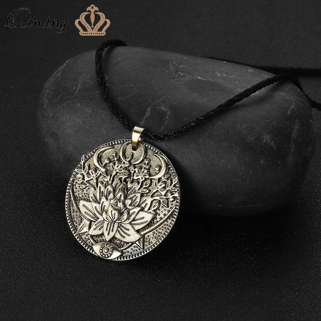 Triple Moon Goddess With A Lotus Flower Wiccan Evil Eye Necklace Women ...