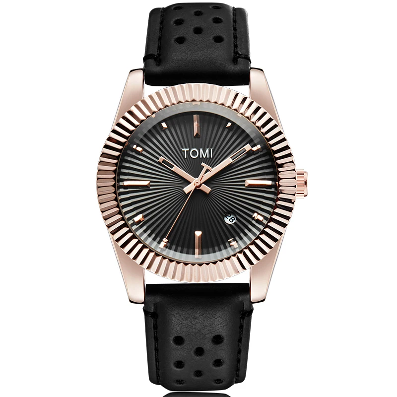 TOMI-Brand-Men-Watch-Quartz-Hours-Clock-Auto-Date-Brown-Leather-Band ...