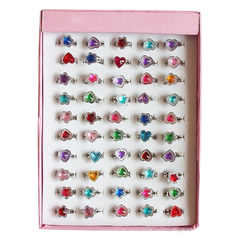 10Pcs-Children-s-Rings-Cute-Sweet-Heart-Crystal-Princess-Rings-Toys ...
