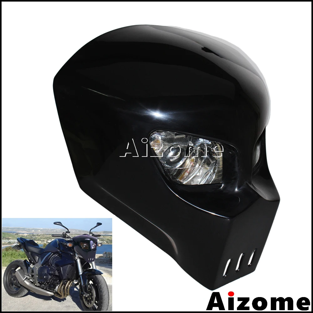 Black Skull Headlight Streetfighter Custom Motorcycle Headlight Mask ...