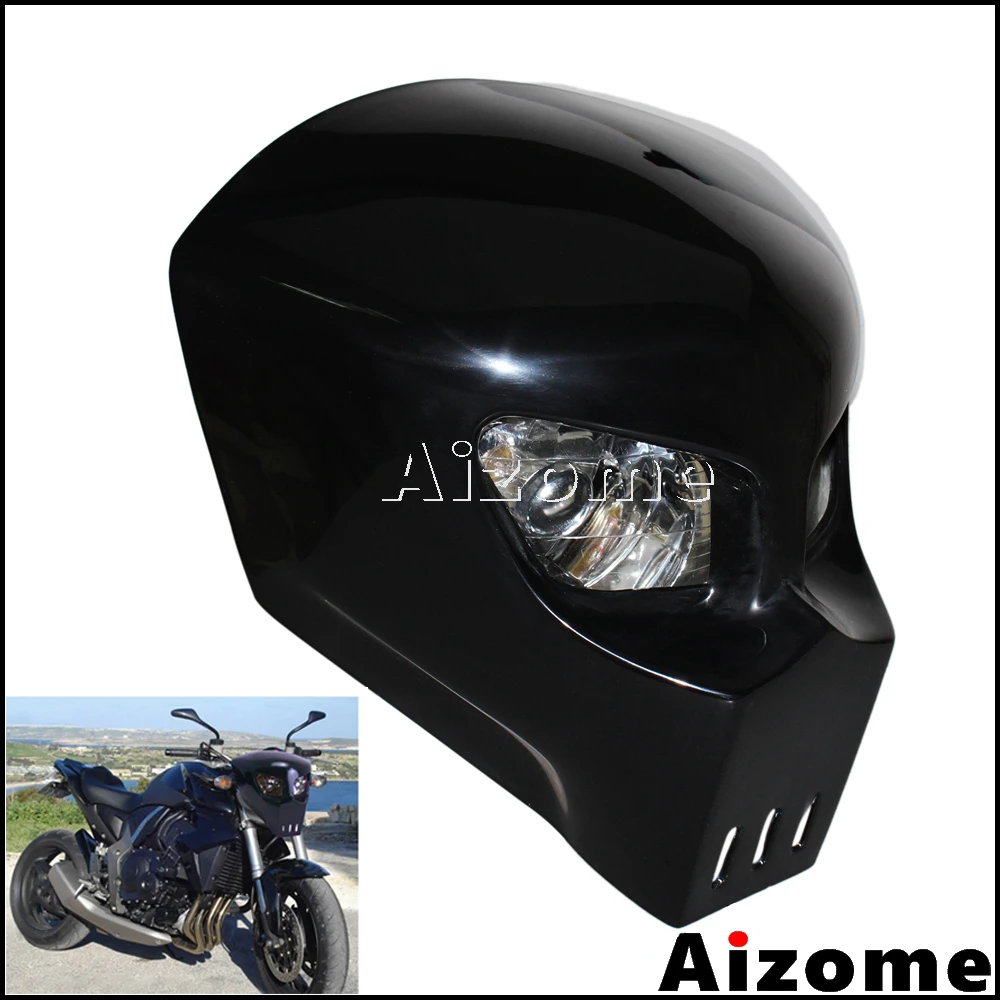 Black Skull Headlight Streetfighter Custom Motorcycle Headlight Mask ...