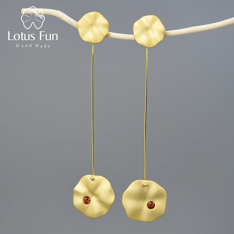 Lotus Fun 18k Gold Lotus Leaves Dangle Earrings Real 925 Sterling ...