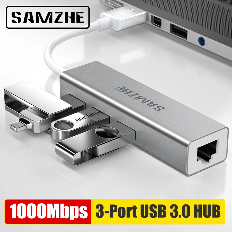 SAMZHE USB Ethernet with 3 Port USB HUB 3.0 RJ45 Lan Network Card USB ...