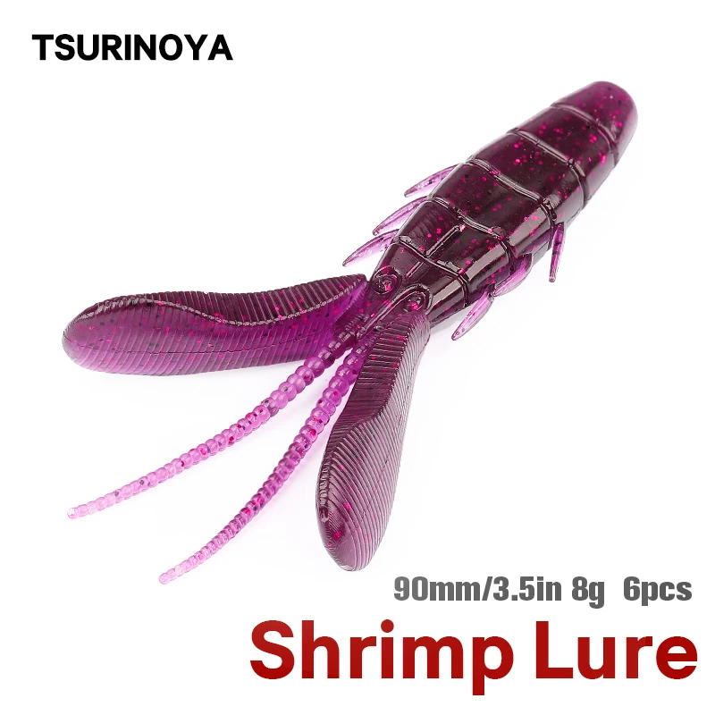 TSURINOYA Shrimp Soft Bait 90mm 8g Bass Fishing Lure Silicone Swimbait ...
