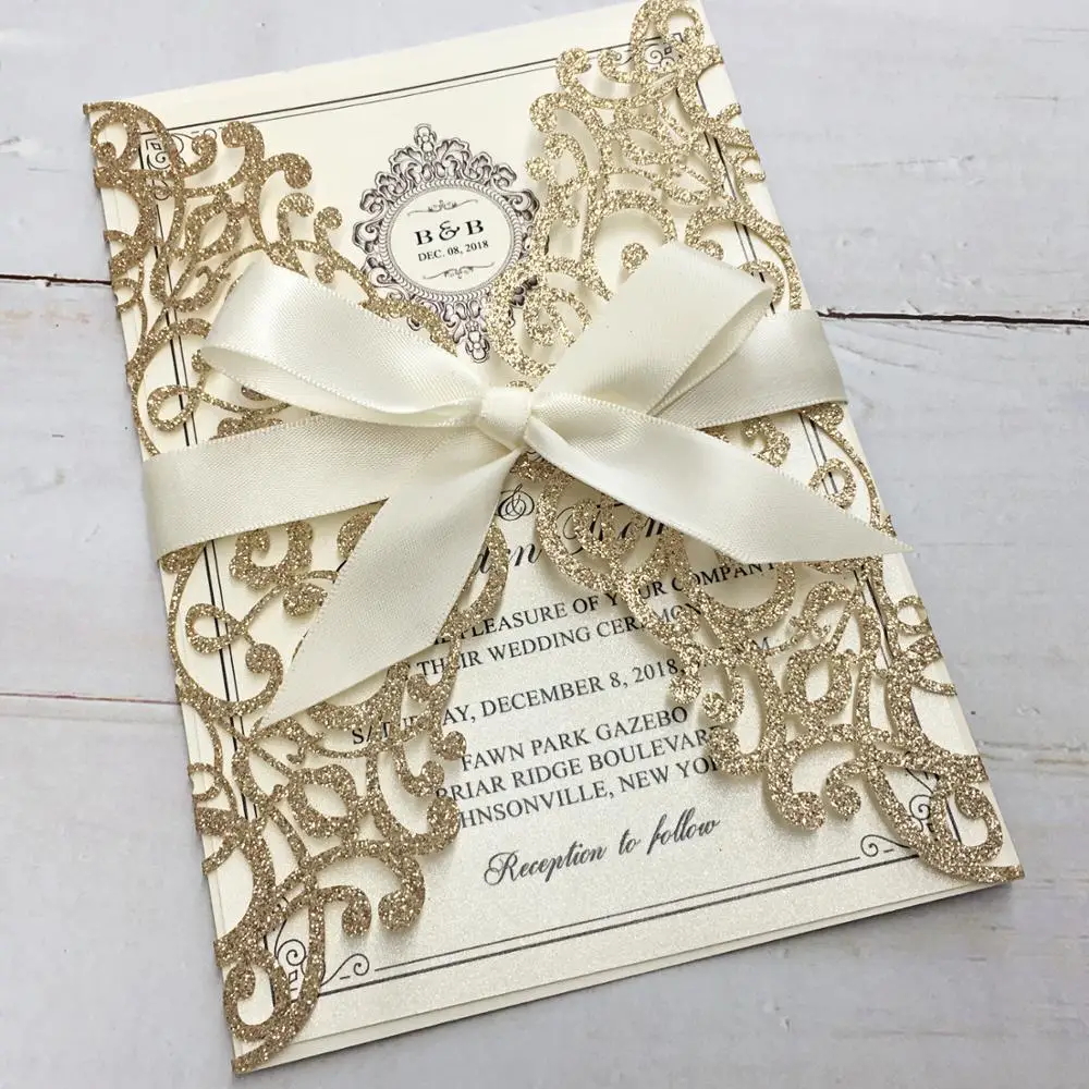 Picky-Bride-invitaciones-de-boda-doradas-con-purpurina-de-lujo-tarjetas ...