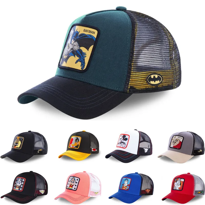 Gorra de béisbol de algodón con dibujos animados para hombre y mujer, gorro de malla con diseño ...
