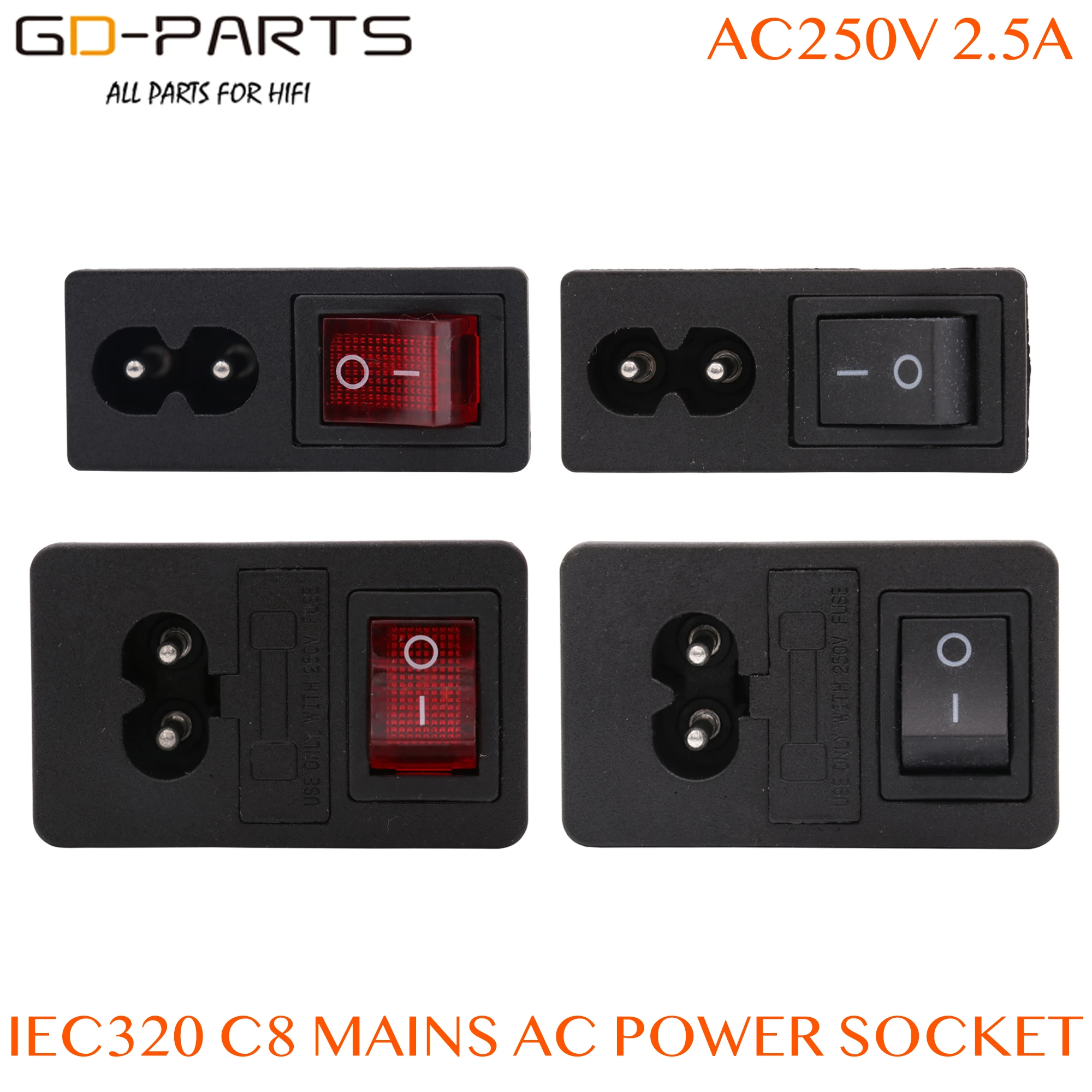 1pc Iec 320 C8 Mains Ac Power Socket Electric Plug Power Cord Inlet ...