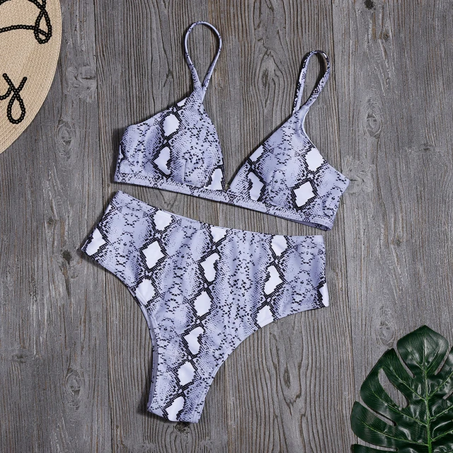 Women Sexy Leopard Bikinis Snake Print Bathing Suit Tube Top High Cut ...