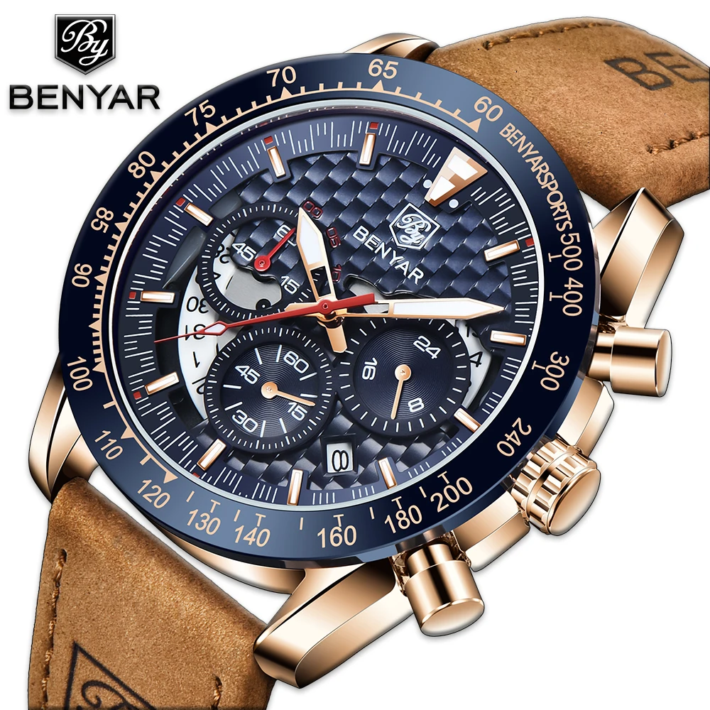 BENYAR-Top-Brand-New-Men-Watches-Leather-Strap-Luxury-Waterproof-Sport ...