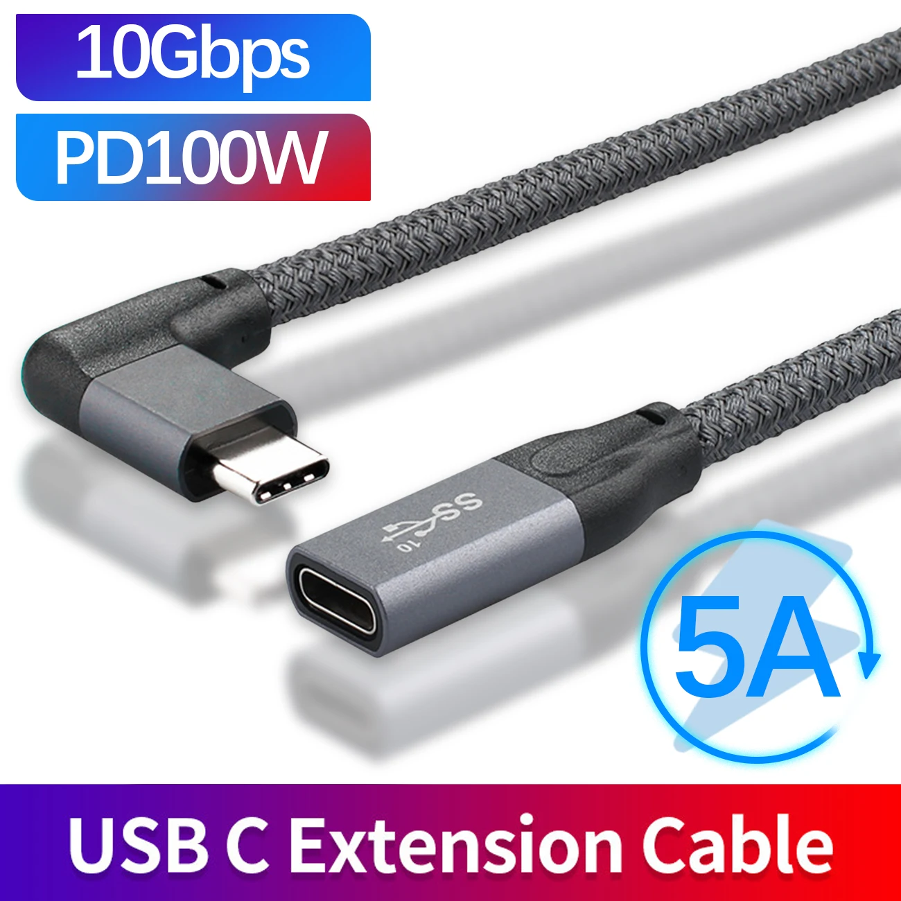 Cable de extensión USB 100 tipo C curvado, 3,1 W, PD 5A, 4K, extensor ...