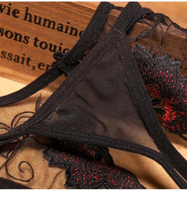 Taste sexy temptation women's G-String transparent mesh embroidery sexy ...