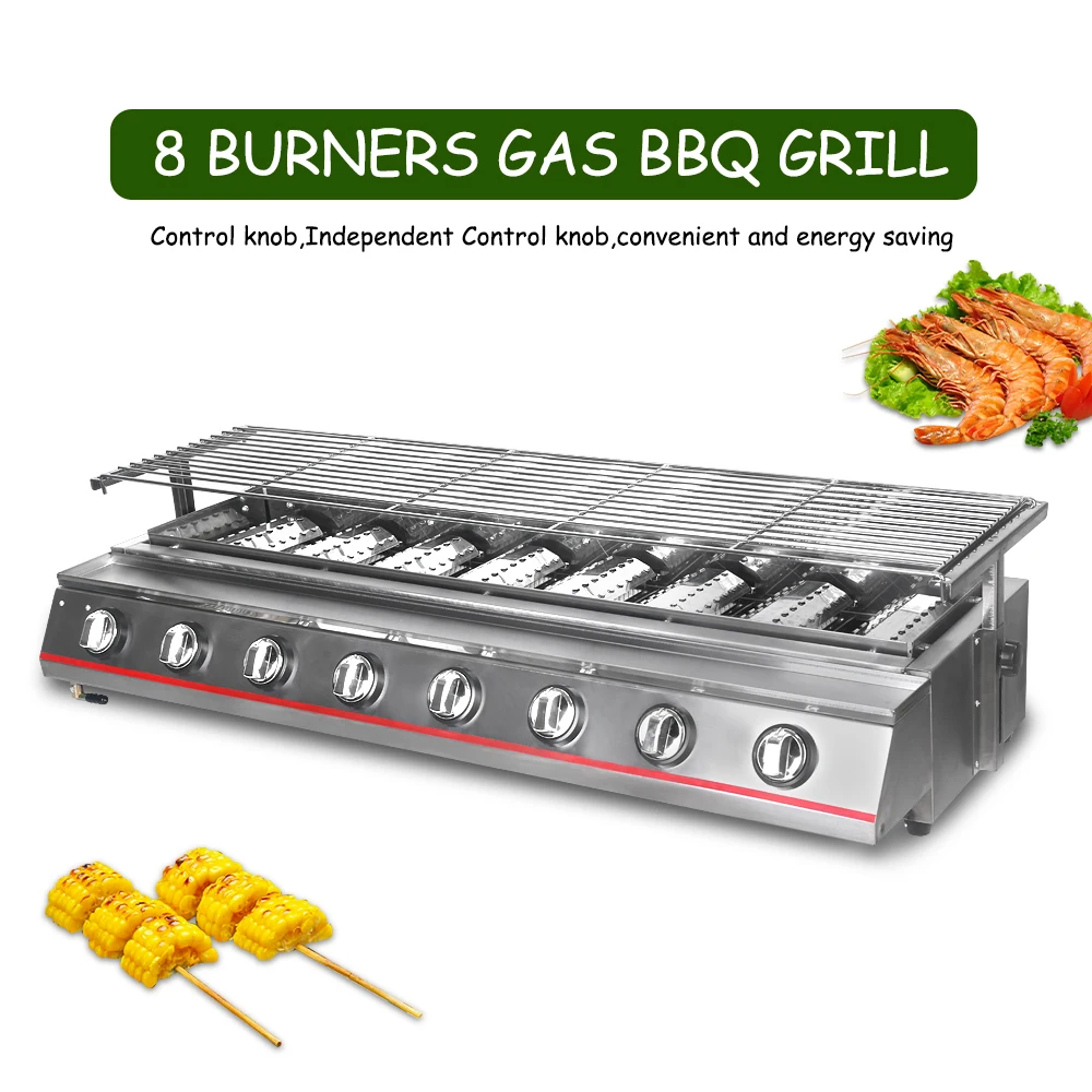 LPG Gas BBQ Grill 8 Burners Stainless Steel Smokeless Infrared Burners ...
