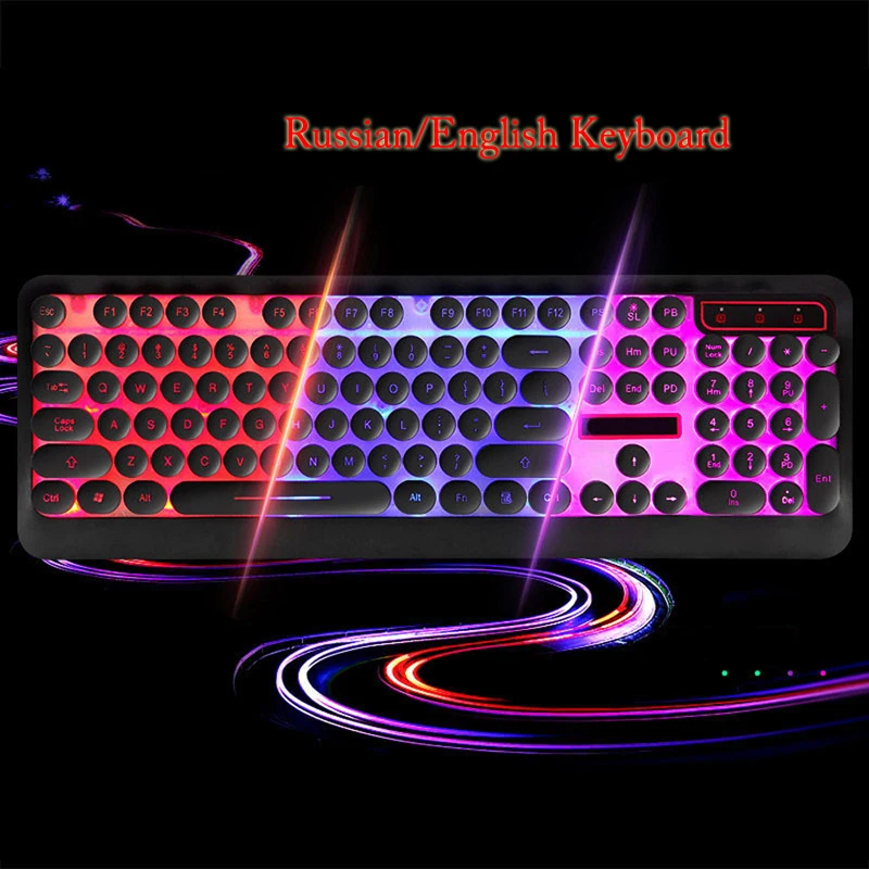Russo/inglês com fio jogo de teclado mecânico 104 teclas backlit para ...