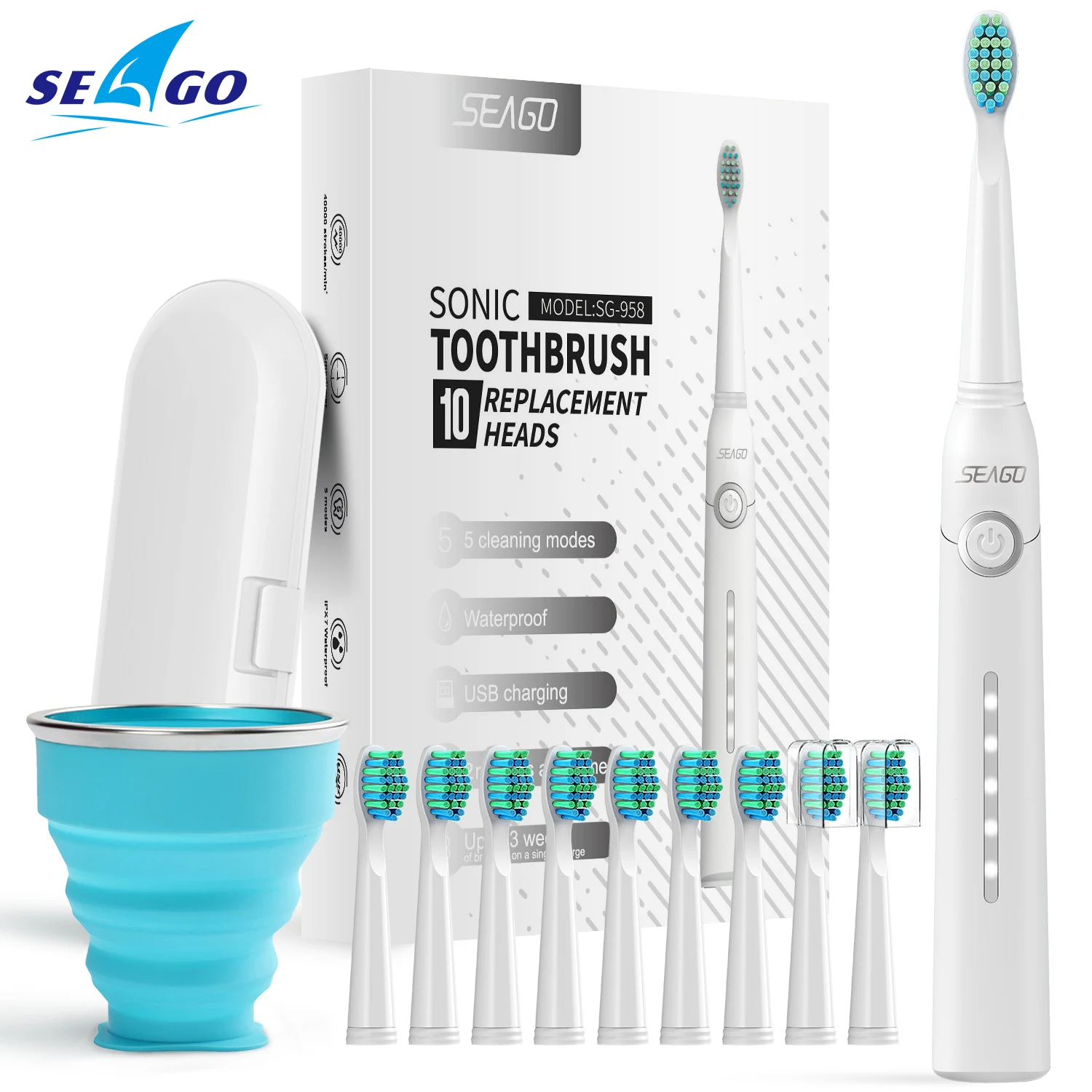 Seago Couple Rechargeable Electric Toothbrush Sonic Tooth Brush Travel ...
