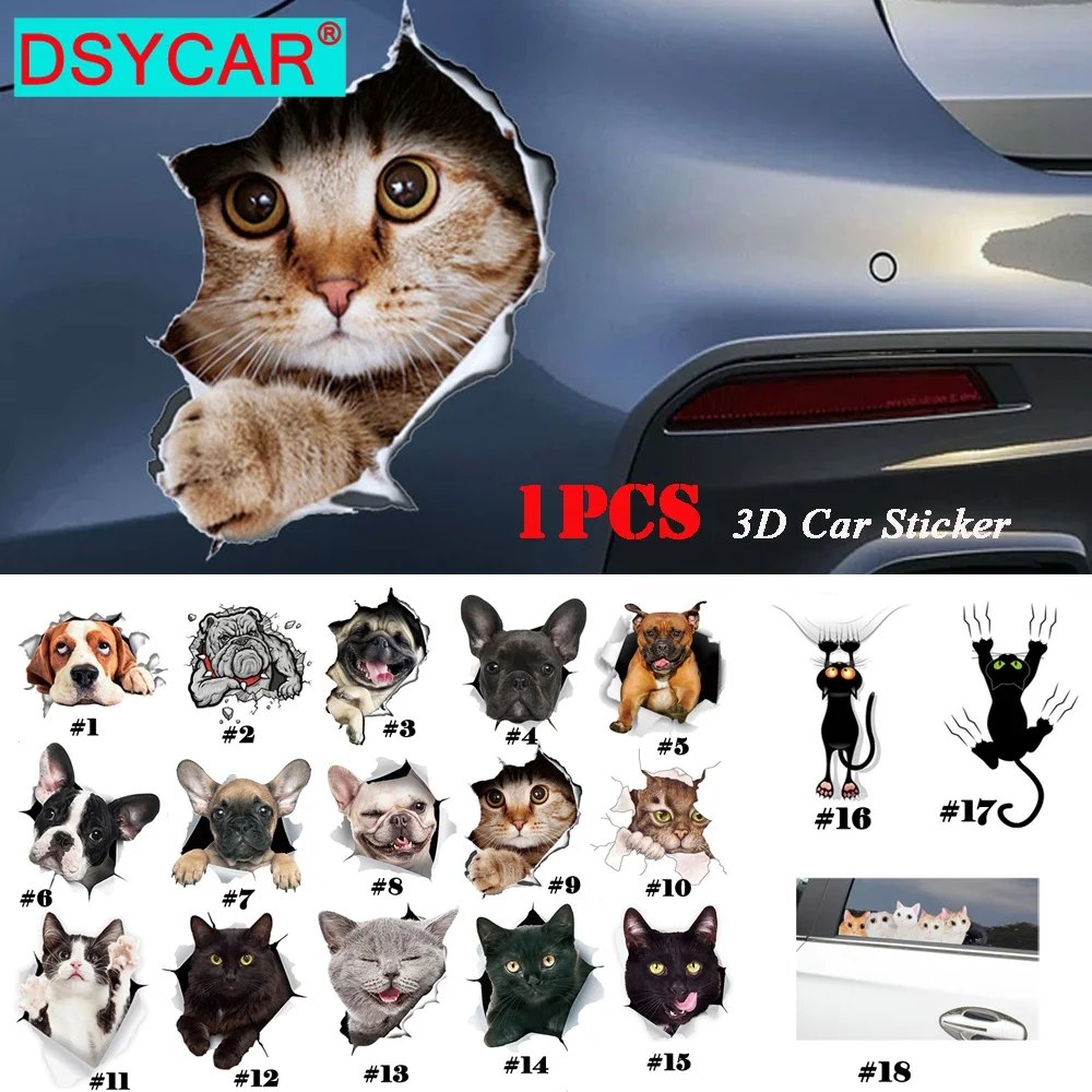 DSYCAR-1Pcs-3D-Stereo-Animal-Car-Sticker-Creative-Cat-Dog-Car-Windows ...