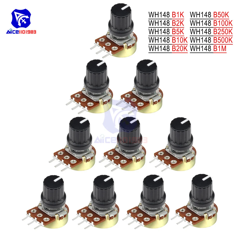 5 Pcs/lot Potentiometer Resistor 1k 2k 5k 10k 20k 50k 100k 500k Ohm 3 ...