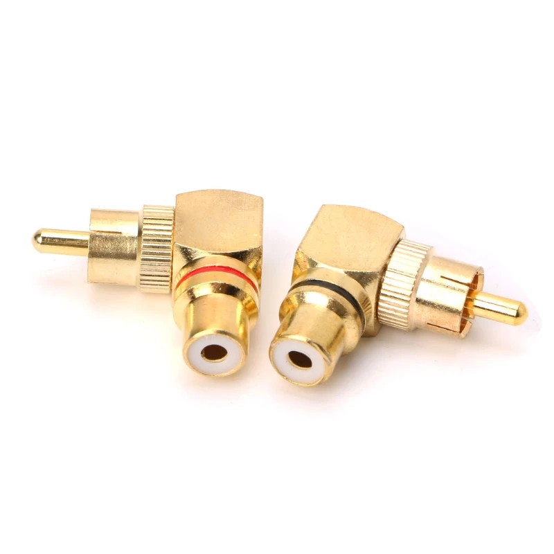 2X-Brass-RCA-Right-Angle-Male-To-Female-Gold-Plated-Connector-90-Degree ...