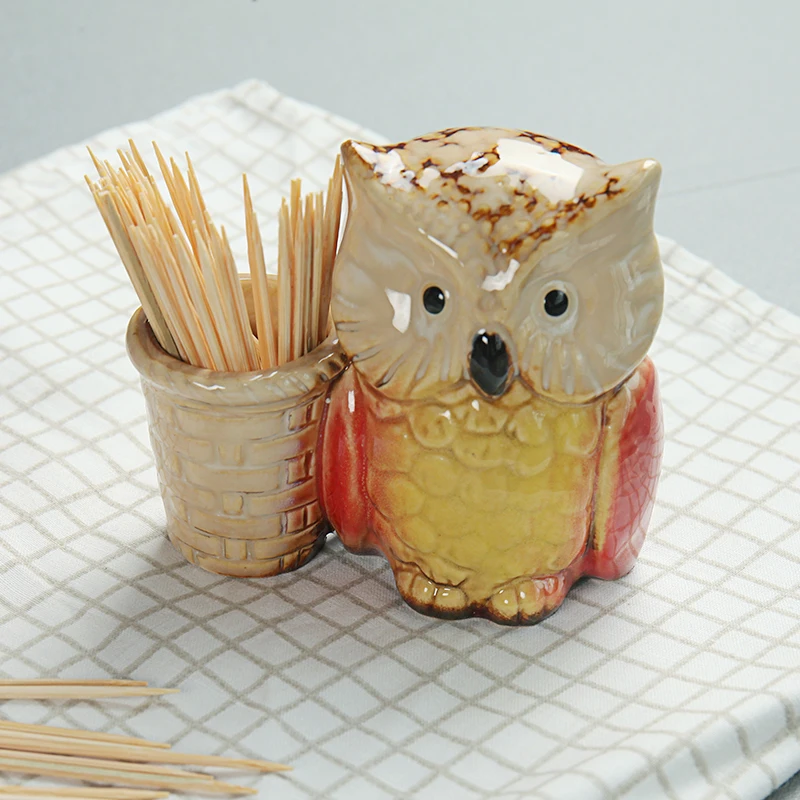 Personality Creative Cute Owl Ceramic Simple Toothpick Box Living Room ...
