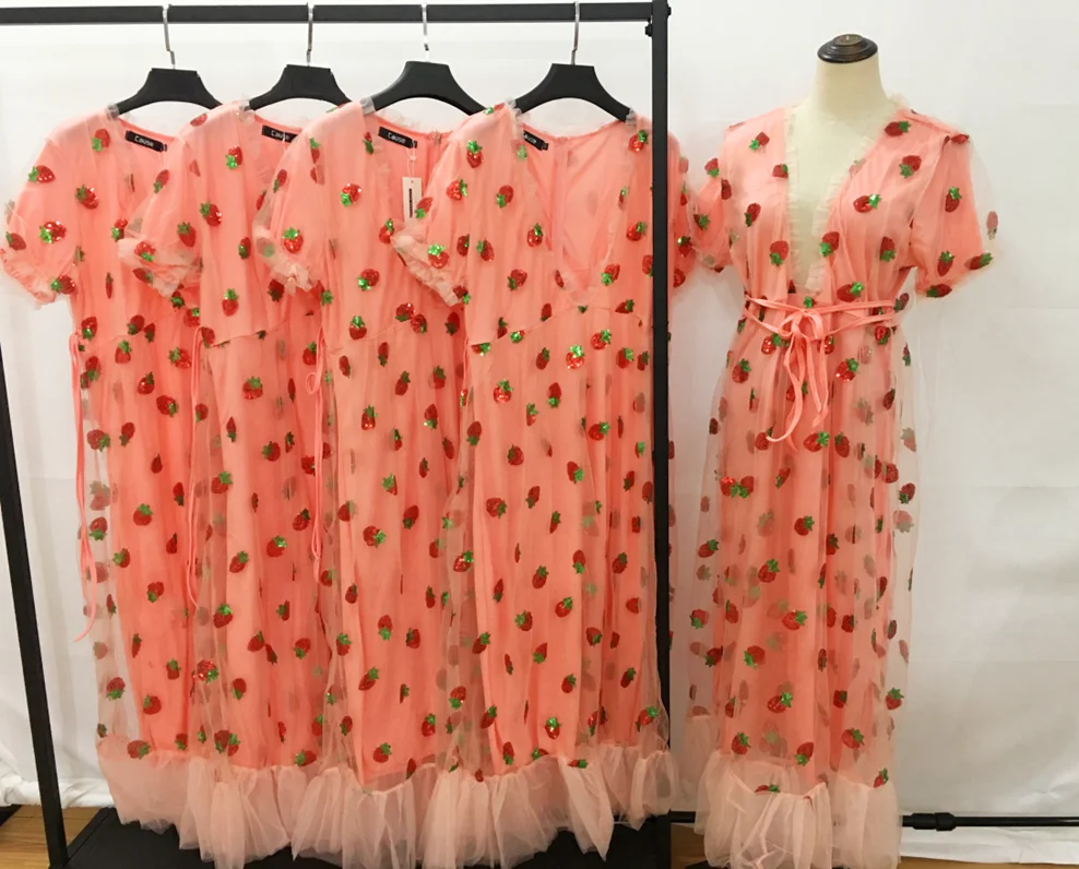Robe,Robe de soirée,grande taille,5xl,à paillettes fraises,col en v ...