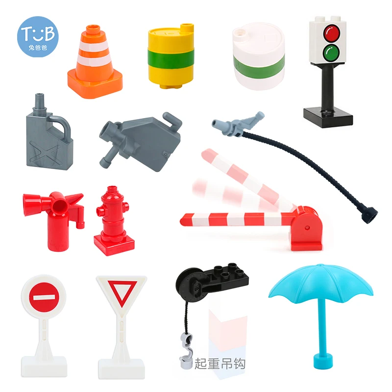 Big-Building-Blocks-Accessories-Train-Track-Traffic-Signs-Roadblock ...