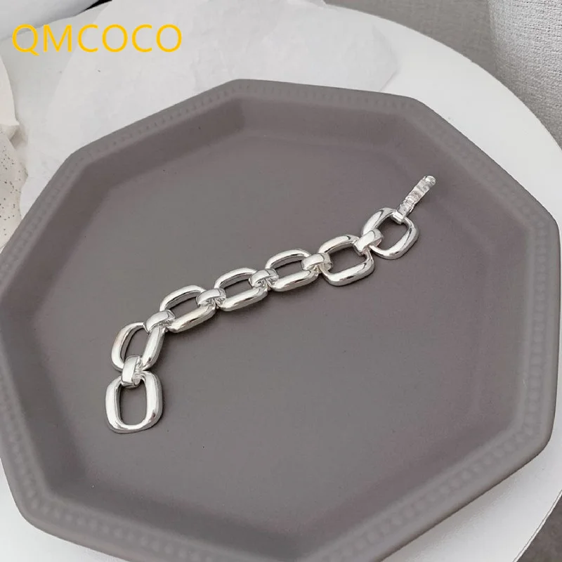 QMCOCO-Silver-Color-Bracelets-For-Women-Trend-Hip-Hop-Simple-Thick ...