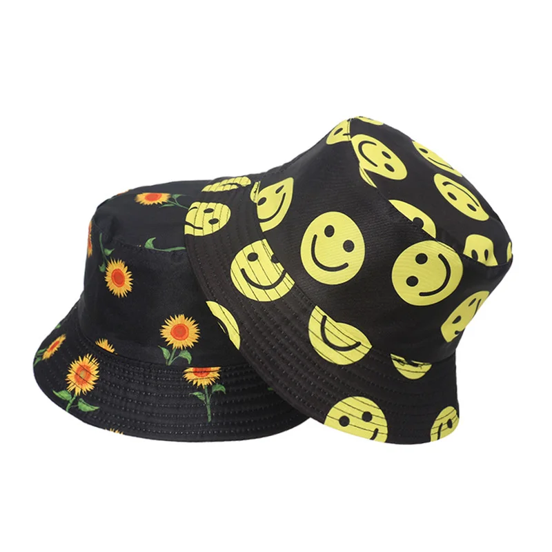 Casquette,2021 Smiley visage chrysanthème seau chapeau hommes et femmes ...