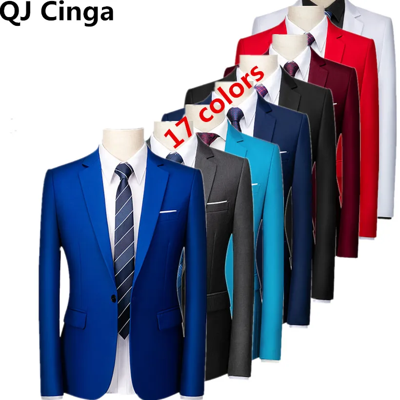 24 Color Formal Suit Jacket Men's Single Button V-neck Dress Coat Black ...
