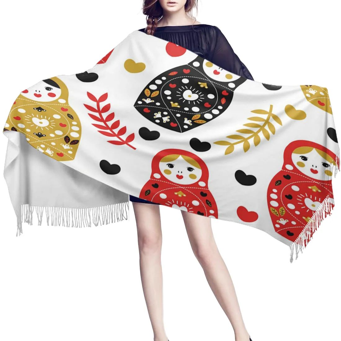 Moda grandes cachecóis russo boneca coração folhas cachecol unissex ...