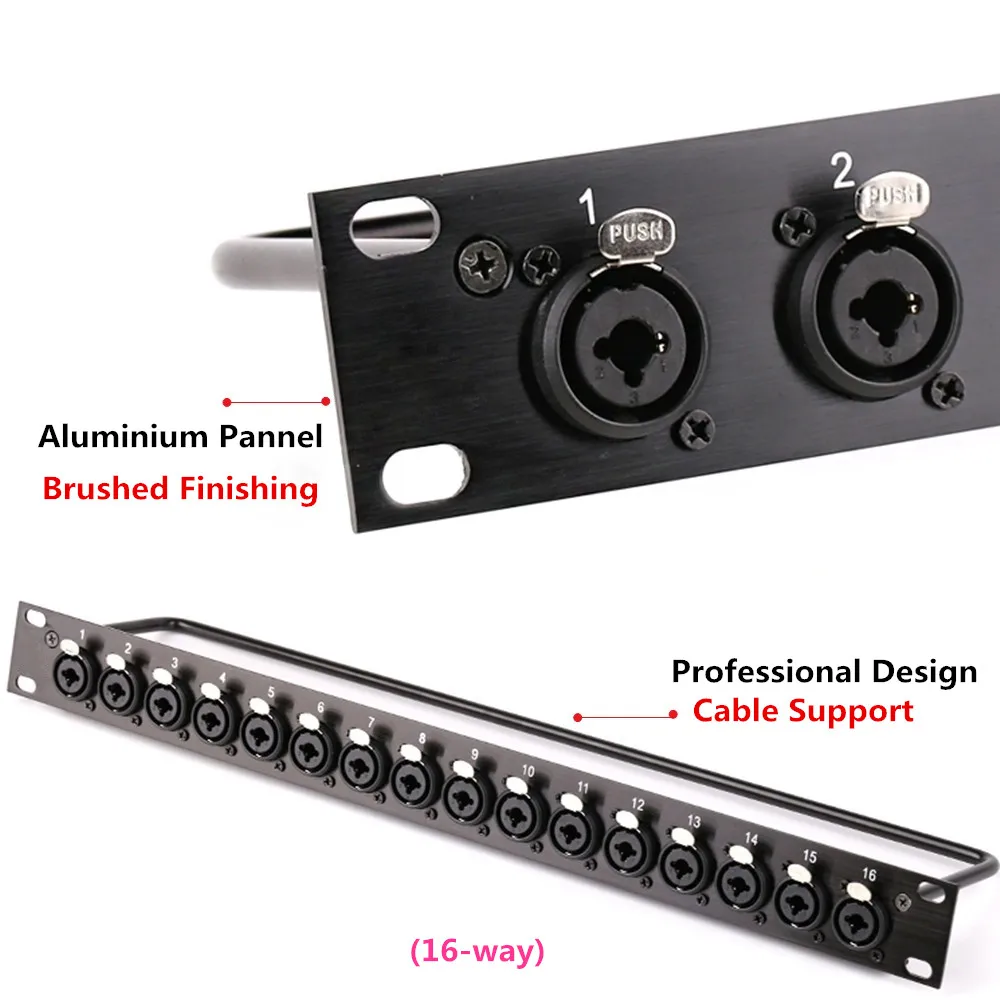 Rack-Patch-Panel-8-12-16-Way-3-Pole-XLR-Female-Chassis-Connnector-1U ...