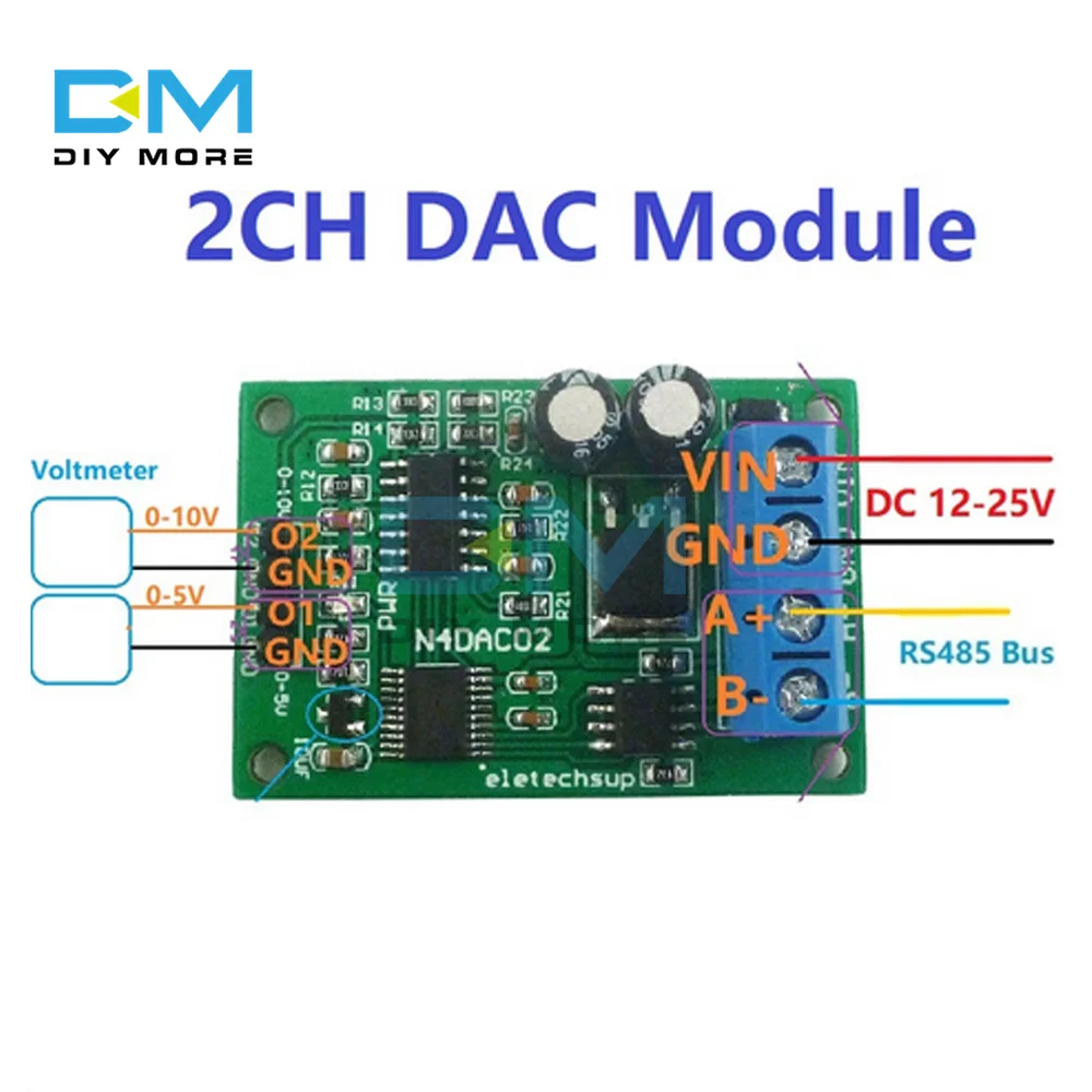 Dc 12v 2ch Dac Module 0-5v 0-10v Pwm To Voltage Analog Converter Rs485 ...