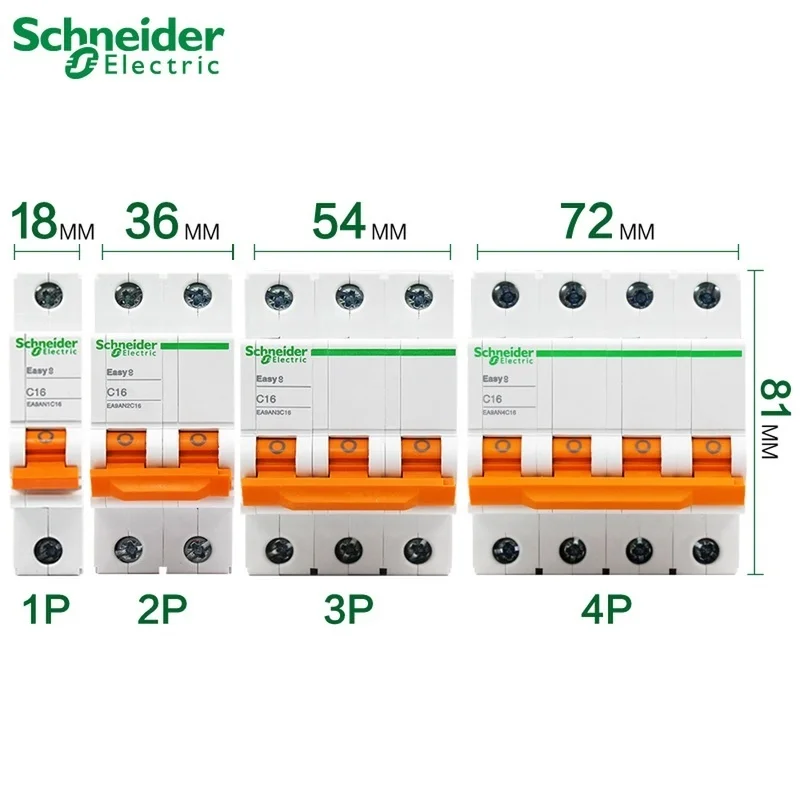 Schneider circuito elétrico Mini disjuntor Disjuntor Fácil 9 EA9AN 1p 2p 3p 4p C tipo 6A 10A 16A ...