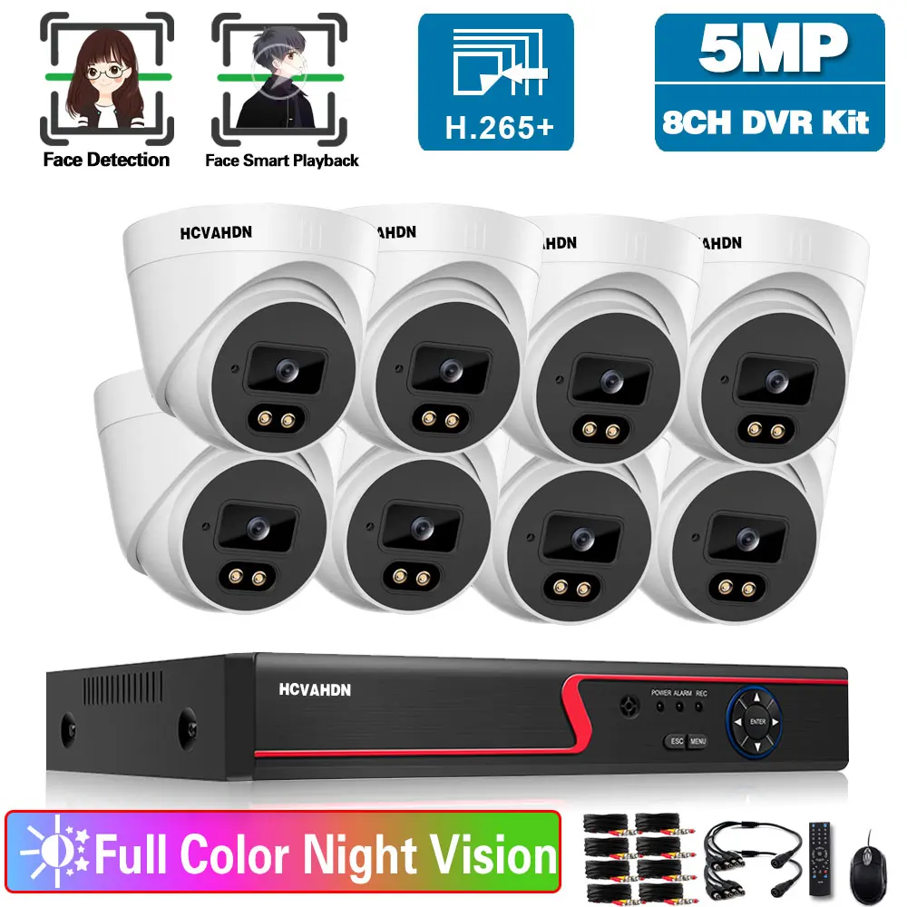 8 Channel Cctv Dome Security Camera System 5mp 8ch Dvr Set Color Night ...